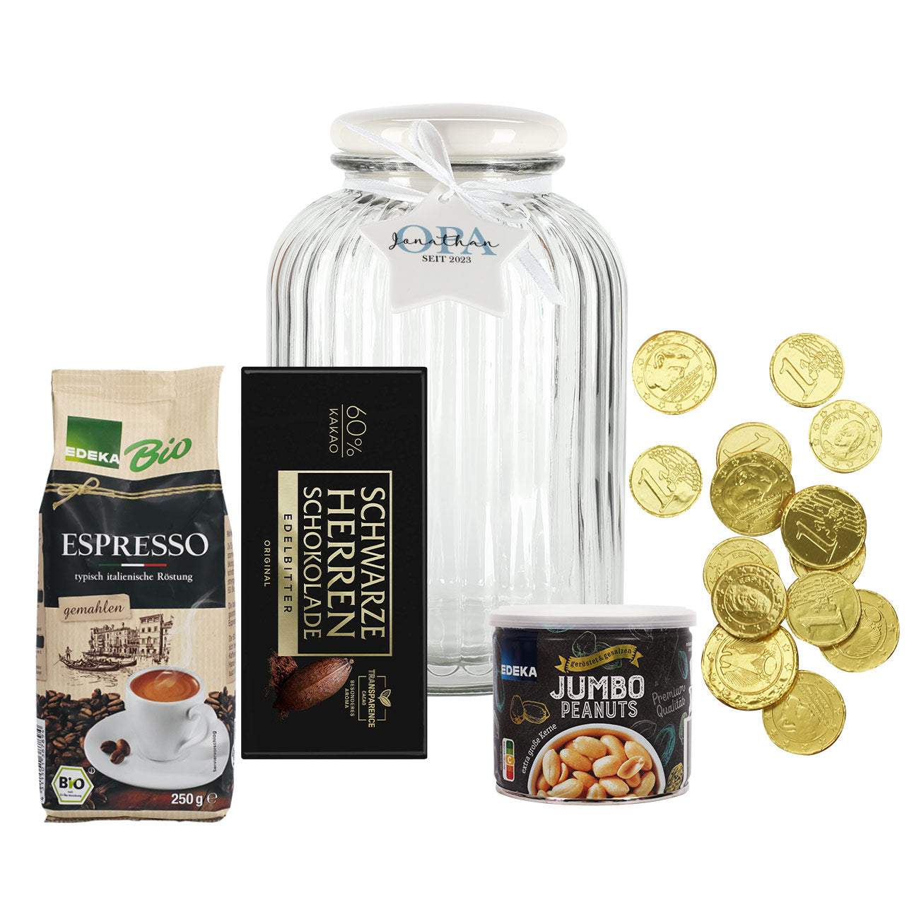 Gefüllte XL Glasdose - Opa seit - mit Schokolade, Espresso & Nüssen ...